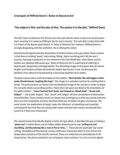 GCSE English Literature: an analysis of Dulce Et Decorum Est | Teaching ...