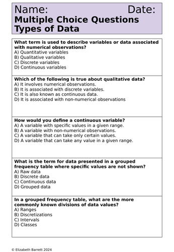 Talk about the maths - Types of Data (Statistics 1.4) | Teaching Resources