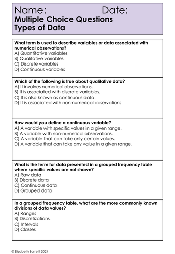 Talk about the maths - Types of Data (Statistics 1.4) | Teaching Resources