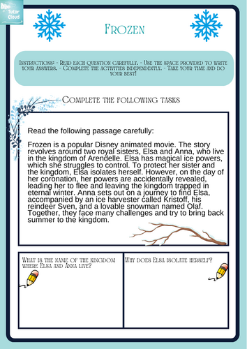 Frozen Reading Comprehension Worksheet | Teaching Resources