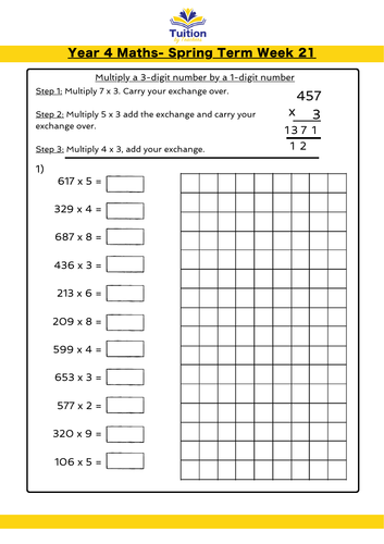 Year 4 - Multiply a 3-digit number by a 1-digit number | Teaching Resources
