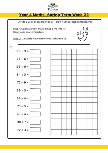 Year 4 - Divide a 2-digit number by a 1-digit number | Teaching Resources