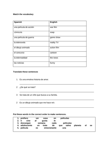 Spanish GCSE Cinema and TV review | Teaching Resources
