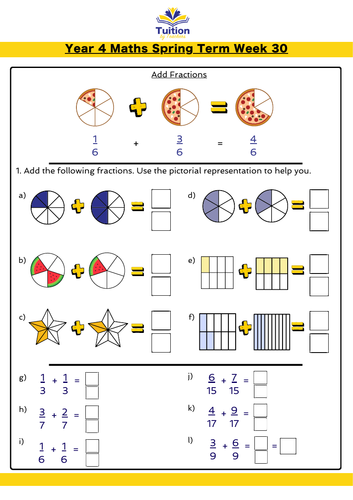 Year 4 - Add and Subtract Fractions with the same denominator ...