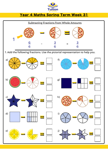 Year 4- Subtracting Fractions from Whole Amounts | Teaching Resources