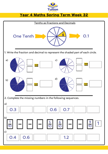 Year 4 - Tenths as Fractions and Decimals | Teaching Resources