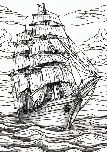 12 Vintage Ship Coloring Pages for Hours of Fun | Timeless Gift for ...