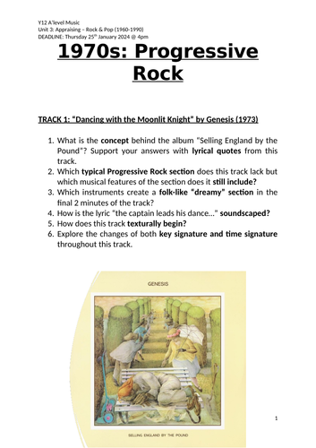 1970s Progressive Rock: Genesis, Queen & Pink Floyd | Teaching Resources