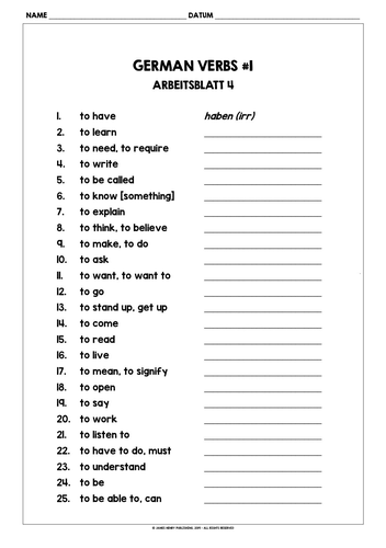 GERMAN VERBS WORKSHEETS FREEBIE #1 | Teaching Resources