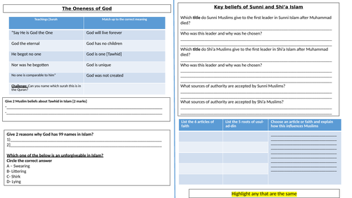AQA RELIGIOUS STUDIES A: ISLAM BELIEFS AND TEACHINGS REVISION ACTVITIES AND KNOWLEDGE ORGANISER ...