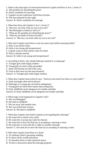 Romeo & Juliet, MCQs for Act 1, Scene 2 | Teaching Resources