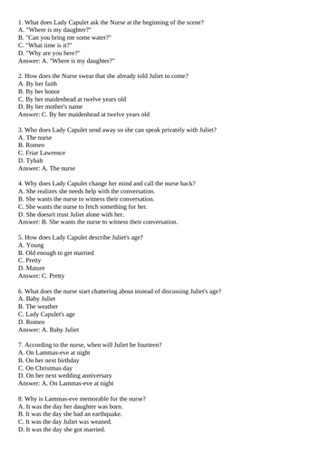 Romeo & Juliet, MCQs for Act 1, Scene 3 | Teaching Resources