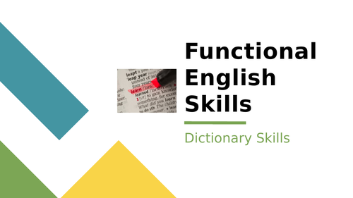 Functional Skills English Entry 3 Reading Dictionary Skills ...