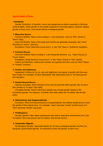 SPANISH GENDER OF NOUNS | Teaching Resources