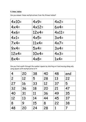 4 Times table activity pack | Teaching Resources