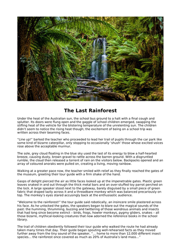 Year 6 SATs Style Comprehension Questions - The Last Rainforest ...