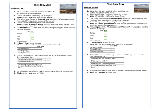 Year 6 SATs Style Comprehension Questions - Lucy Gray | Teaching Resources