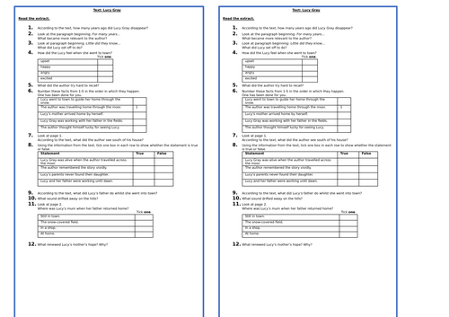 Year 6 SATs Style Comprehension Questions - Lucy Gray | Teaching Resources