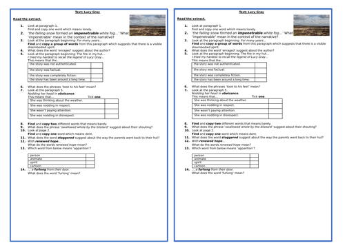 Year 6 Sats Style Comprehension Questions Lucy Gray Teaching Resources