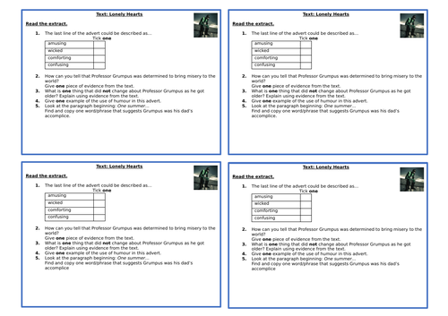 Year 6 Sats Style Comprehension Questions Lonely Hearts Teaching