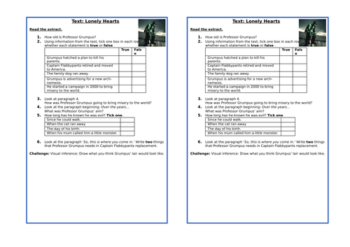 Year 6 Sats Style Comprehension Questions Lonely Hearts Teaching