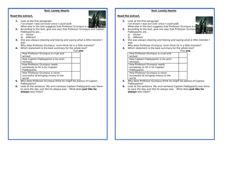 Year 6 Sats Style Comprehension Questions Lonely Hearts Teaching