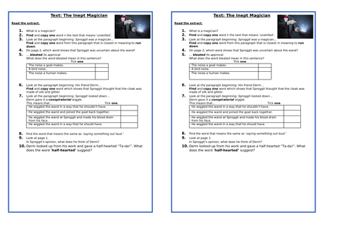 Year 6 SATs Style Comprehension Questions - The Inept Magician ...