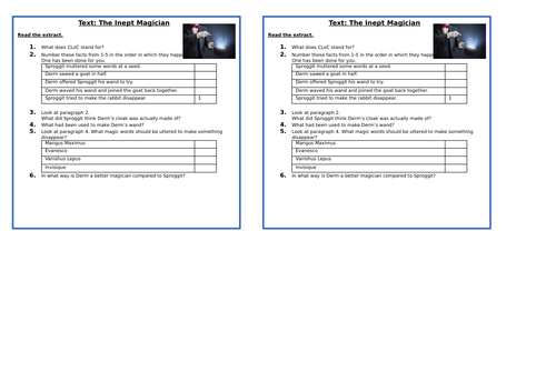 Year 6 SATs Style Comprehension Questions - The Inept Magician ...