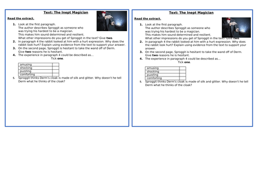 Year 6 SATs Style Comprehension Questions - The Inept Magician ...