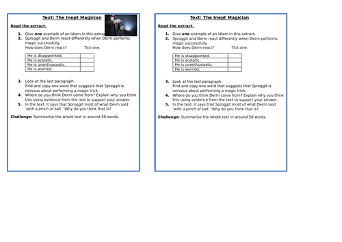 Year 6 SATs Style Comprehension Questions - The Inept Magician ...