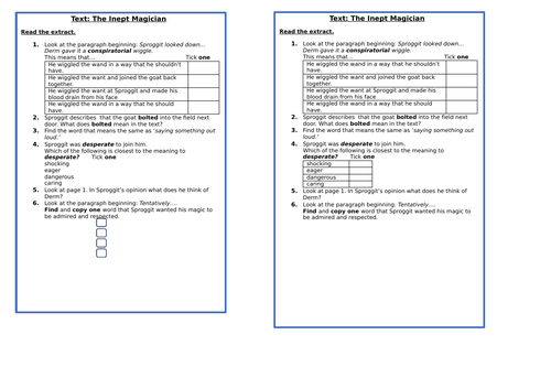 Year 6 SATs Style Comprehension Questions - The Inept Magician | Teaching Resources