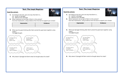 Year 6 SATs Style Comprehension Questions - The Inept Magician ...
