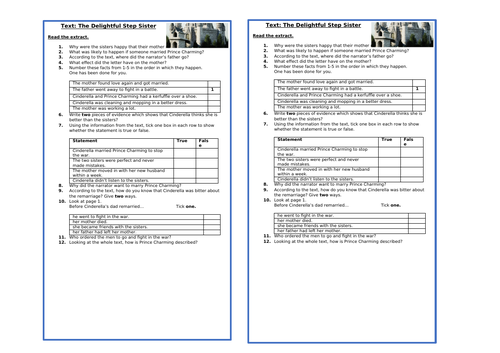 Year 6 SATs Style Comprehension Questions - Delightful Step-Sister | Teaching Resources
