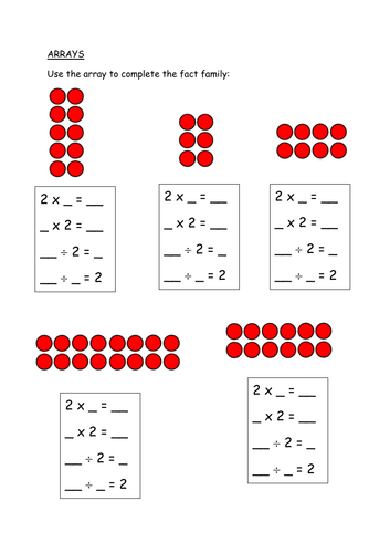 2-12 times tables array fact families | Teaching Resources