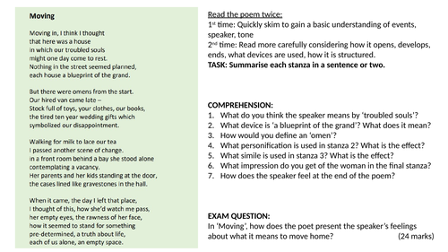Unseen poetry comprehension and analysis activities | Teaching Resources
