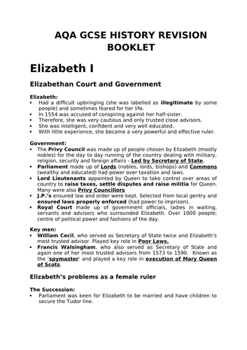 GCSE History - Elizabeth I Revision Notes | Teaching Resources