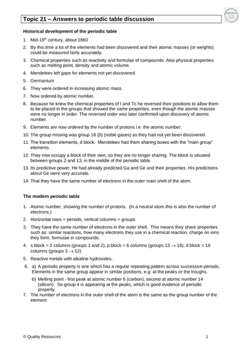 Periodic table past and present OCR AS Chemistry | Teaching Resources