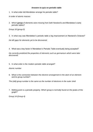 Periodic table past and present OCR AS Chemistry | Teaching Resources