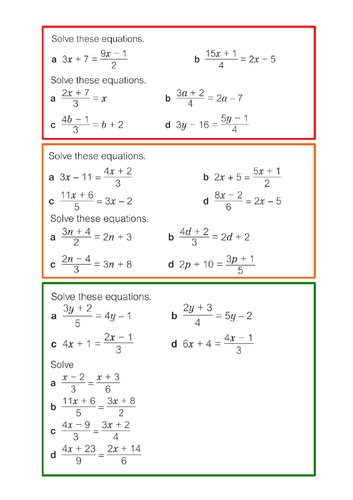 Solving Equations (with Fractions) | Teaching Resources