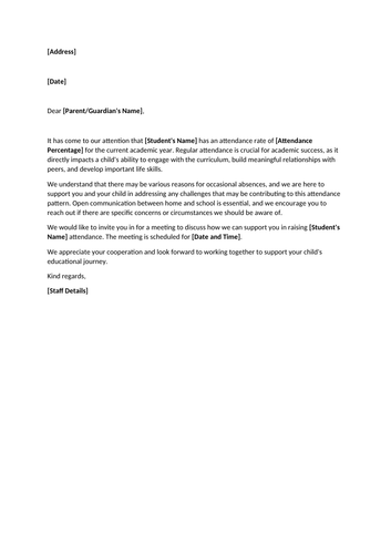 Attendance Letter Template | Teaching Resources