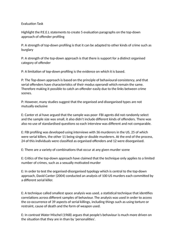 AQA A Level - Forensic Psychology - Offender Profiling Top-down ...