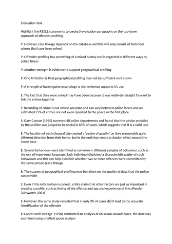 Aqa A Level Forensic Psychology Offender Profiling Bottom Up Approach Teaching Resources