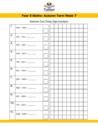 Year 5 - Subtracting whole numbers with more than 4-digits. | Teaching Resources