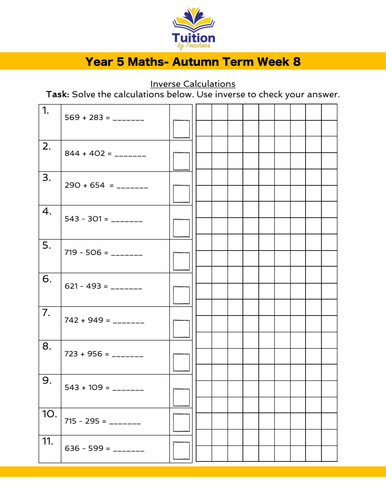 Year 5 - Inverse Calculations | Teaching Resources