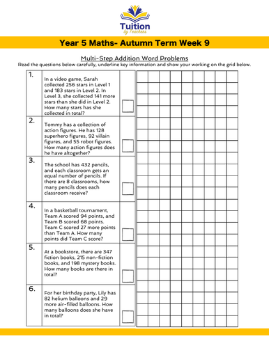 Year 5 - Addition and Subtraction Multi-Step Problems | Teaching Resources