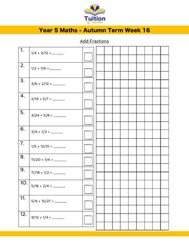 Year 5 - Adding and Subtracting Fractions with different denominators ...