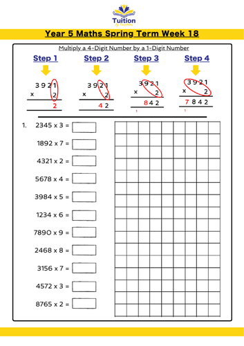 Year 5 - Multiplying a 4-Digit Number by a 1-Digit Number | Teaching ...