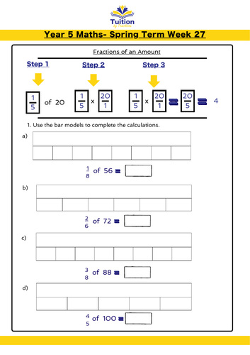 Year 5 - Fractions of an Amount | Teaching Resources