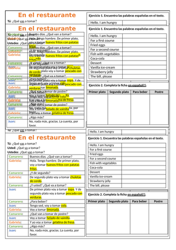 Viva 2, Module 3.3 - En el restaurante | Teaching Resources