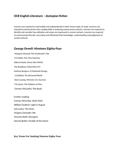 Teaching Resource: A LEVEL ENGLISH LITERATURE; Nineteen Eighty Four ...